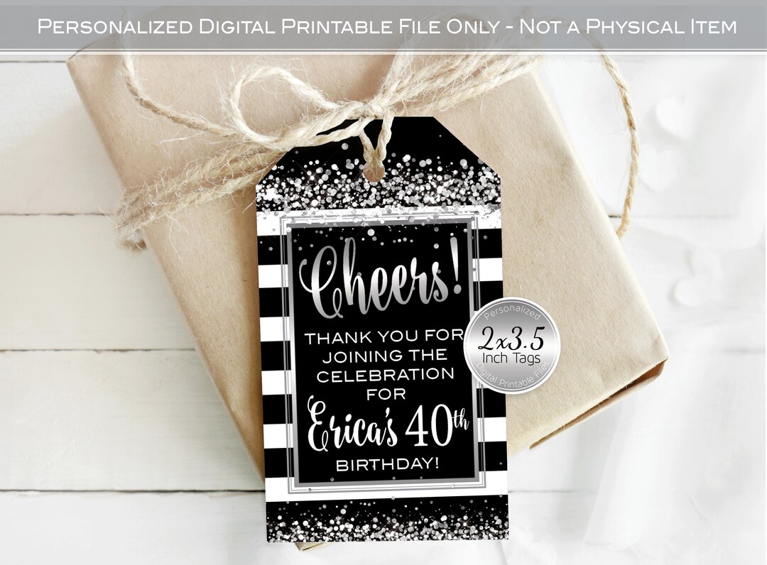 Cheers! Favor Tags for Birthday | Personalized | 2x3.5 Inches | Black ...