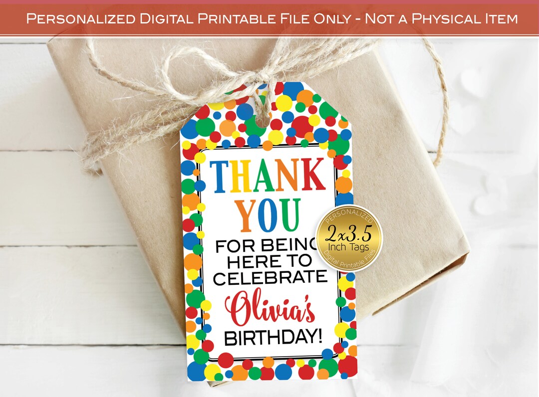 Thank You Favor Tags for Birthday | Printable | 2x3.5 | Primary Red ...