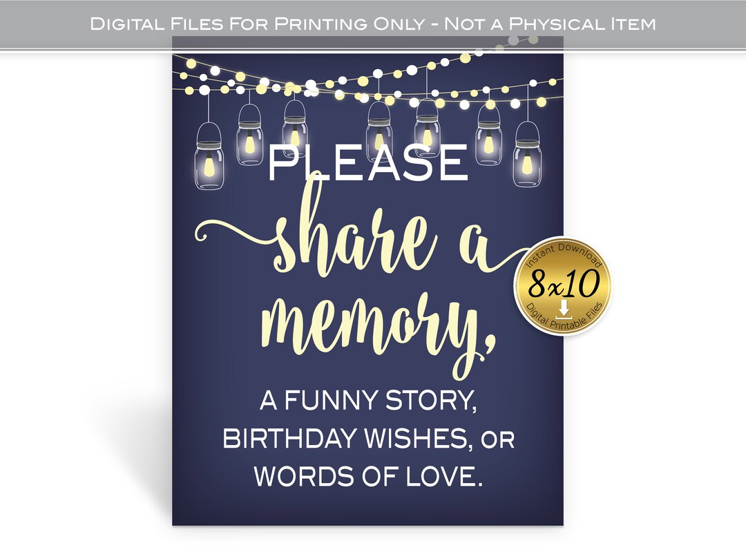 Share a Memory Table Sign 8x10 Printable Birthday Garland Lights ...