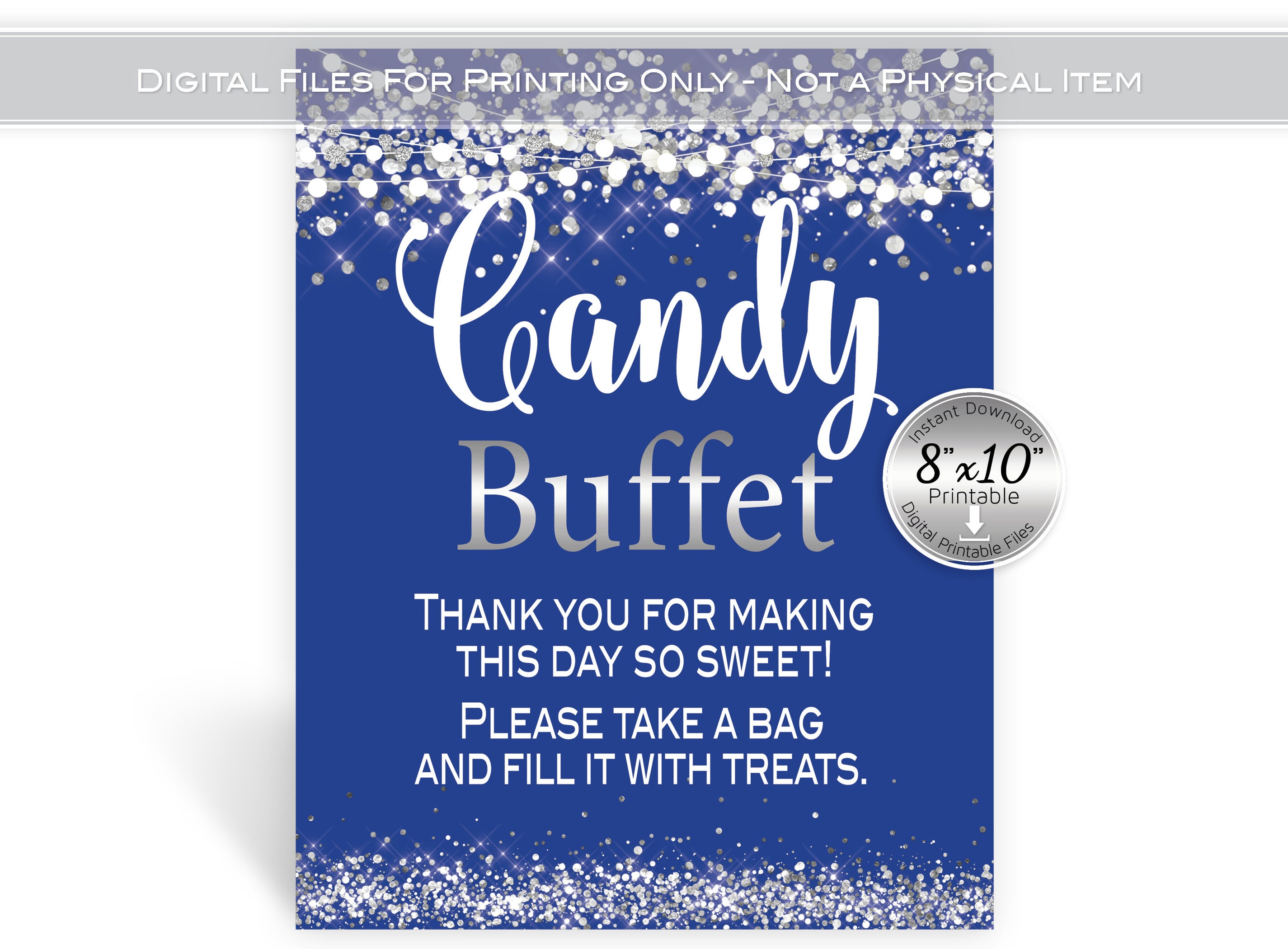 Candy Buffet Sign | 8x10 | Royal Blue | Silver Confetti | Garland ...