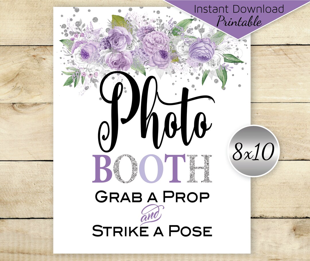 Photo Booth Table Sign 8x10 Printable Lavender Purple Silver Floral ...