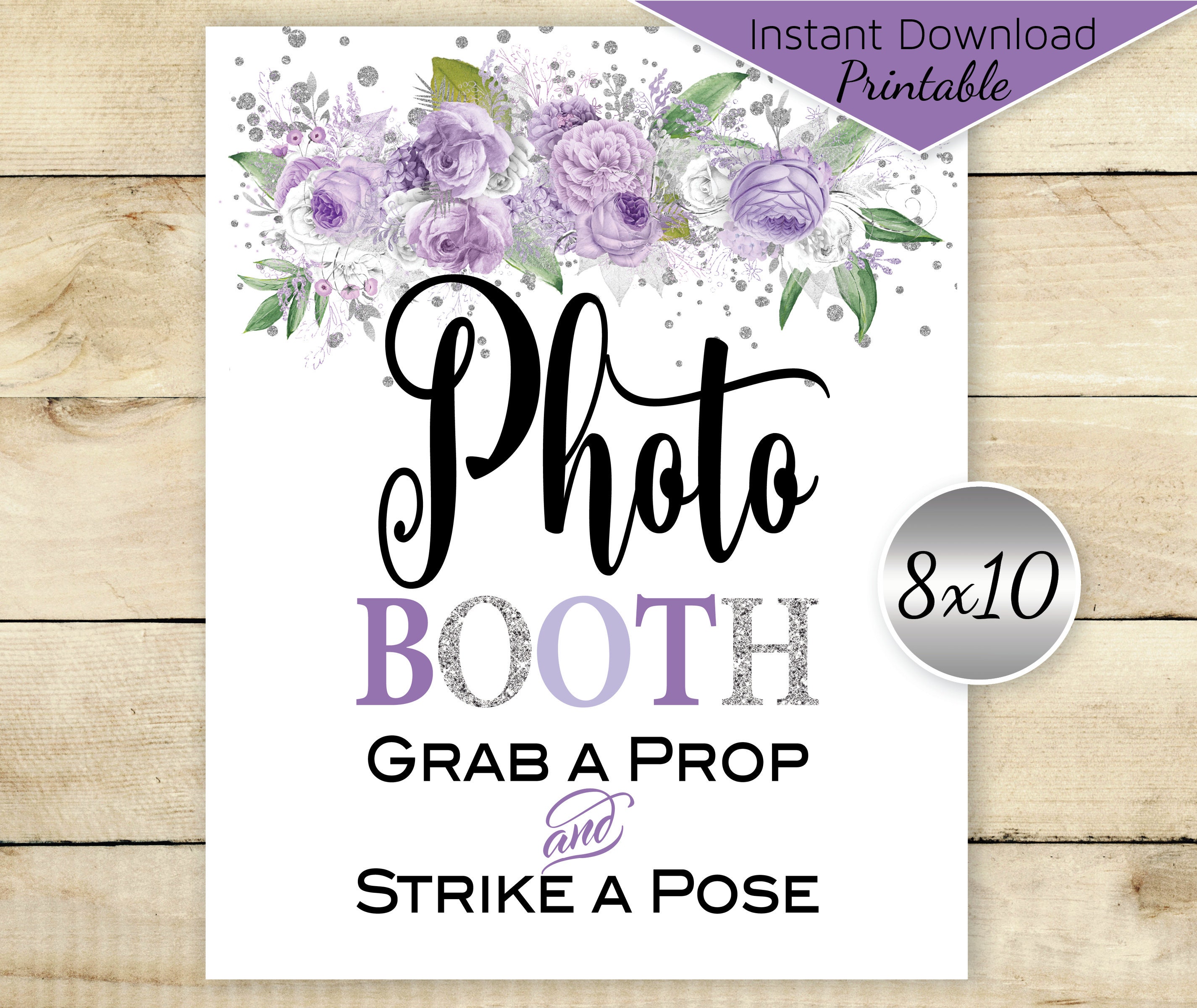 Photo Booth Table Sign 8x10 Printable Lavender Purple Silver - Etsy ...