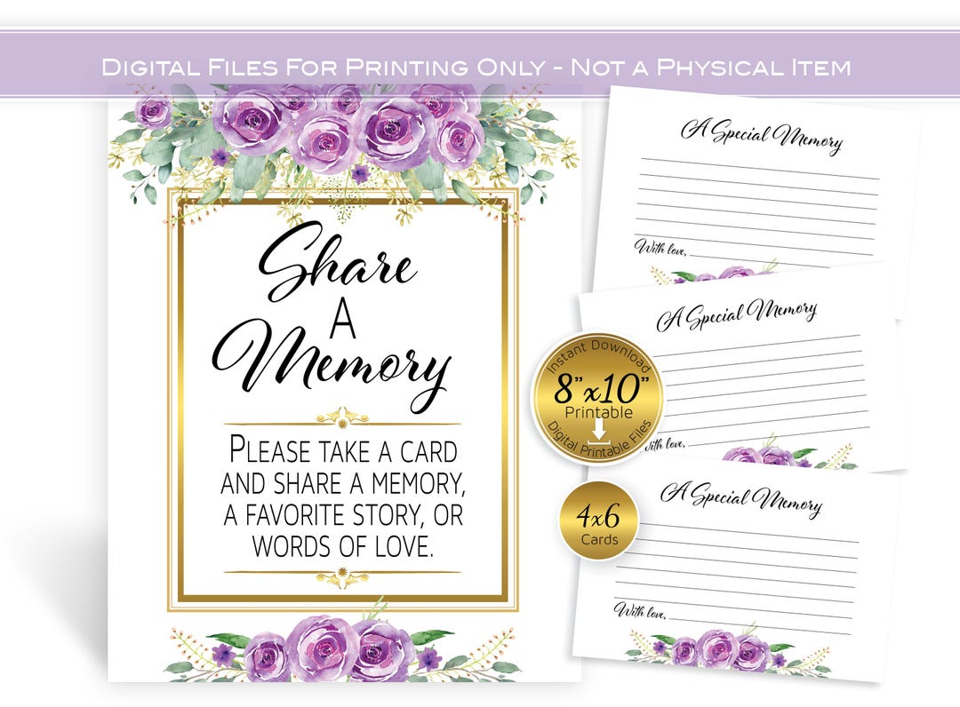 Share a Memory Table Sign 8x10 | 4x6 Cards | Lavender Purple Floral ...