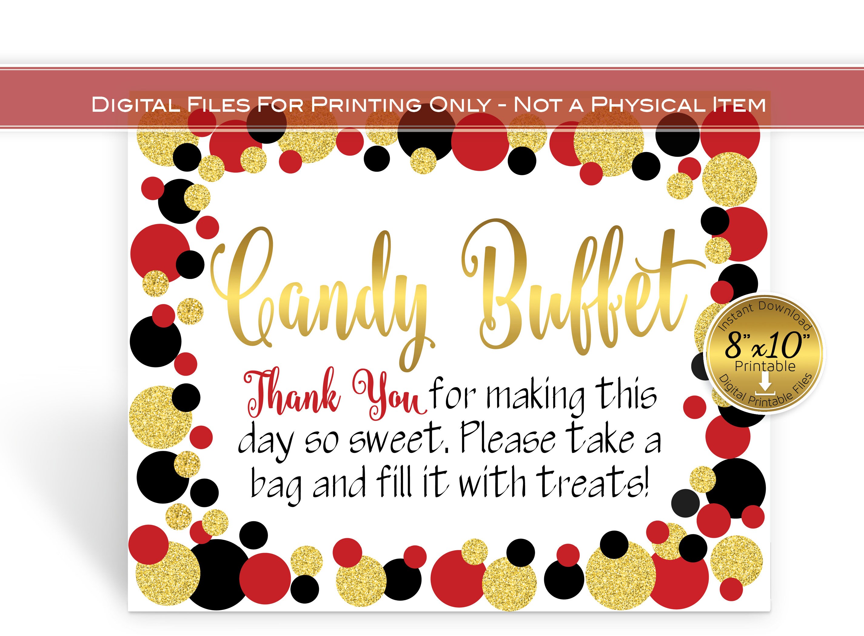 Candy Buffet 8x10 Sign Printables Red Black Gold Dots Printable ...