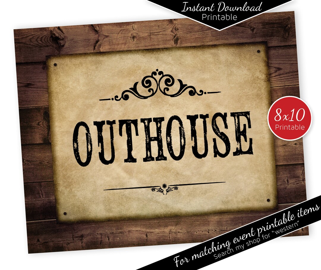 Outhouse Vintage Western Theme 8x10 Printable Sign | Rustic Faux Wood ...