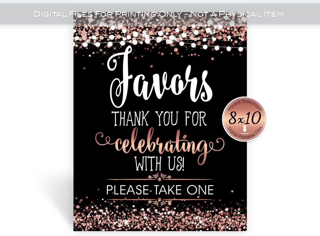 Party Favors Thank You Table Sign | Birthday Printable | 8x10 | Rose ...
