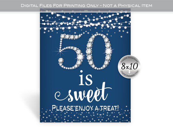 50 is Sweet Please Enjoy a Treat Denim and Diamonds Printable | Etsy