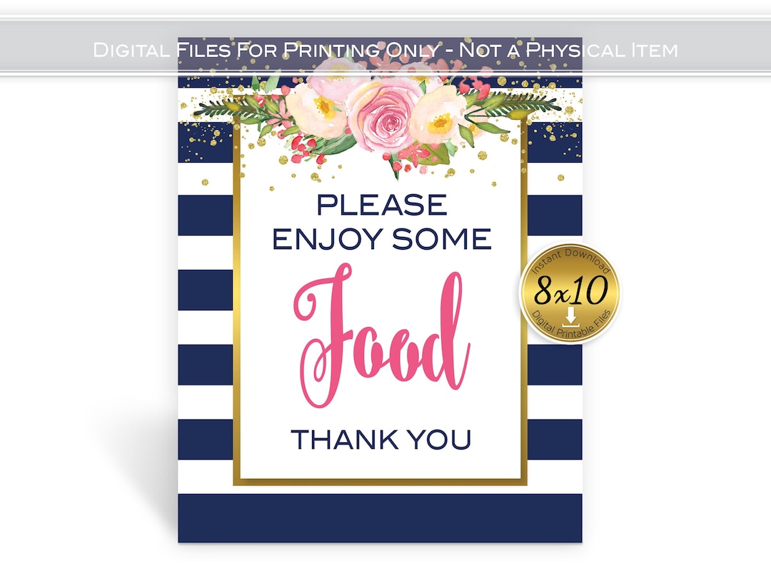 Food Table Sign Printable 8x10 Bridal Shower Birthday Navy White ...