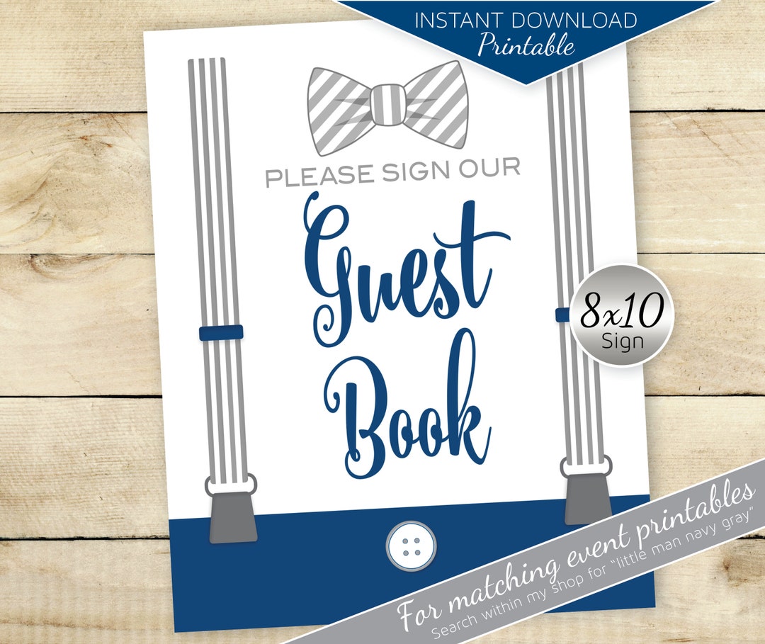 Guest Book 8x10 Table Sign Printable Little Man Baby Shower Birthday ...