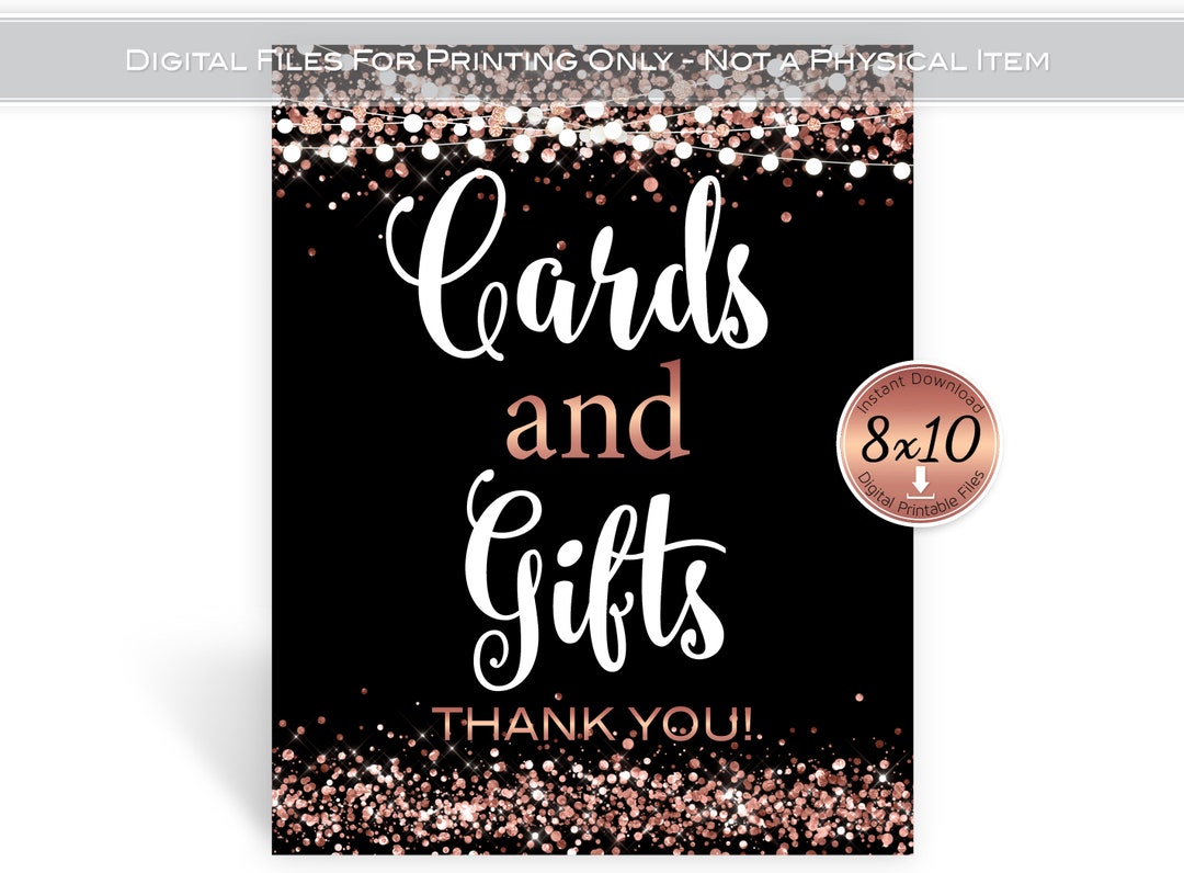 Cards and Gifts Table Sign | Printable 8x10 | Rose Gold Glitter ...