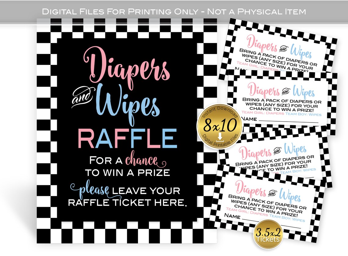 Diaper and Wipes Raffle 8x10 Sign and 3.5x2 Tickets Black - Etsy