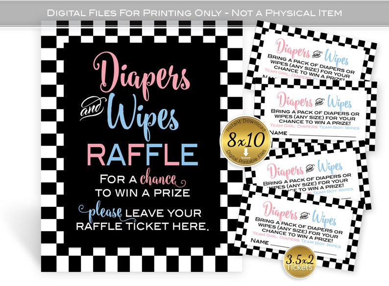 Diaper and Wipes Raffle 8x10 Sign and 3.5x2 Tickets Black - Etsy
