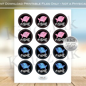 Fish She or Fish He Gender Reveal Cupcake Toppers 2.25 Inches Round ...