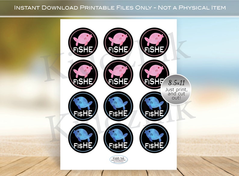 Fish She or Fish He Gender Reveal Cupcake Toppers 2.25 Inches Round ...