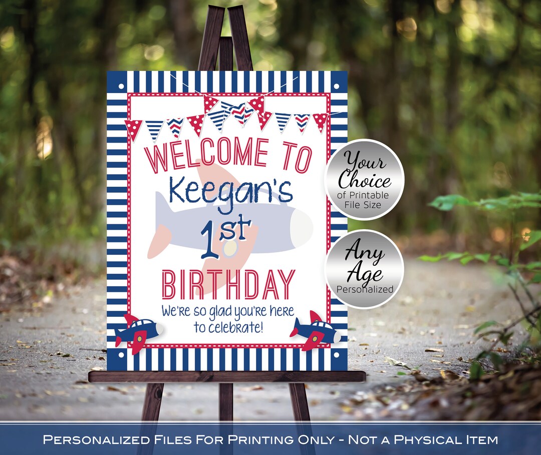 Airplane Birthday Welcome Sign Printable Poster | Any Age | Red White ...