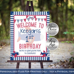 Airplane Birthday Welcome Sign Printable Poster | Any Age | Red White ...