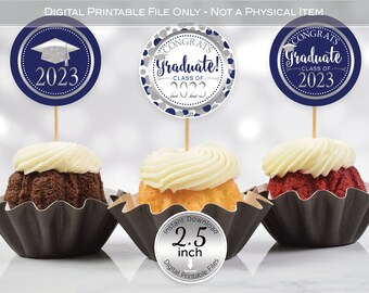 Blue Graduation Cupcake Toppers Printable 2023 Graduation - Etsy