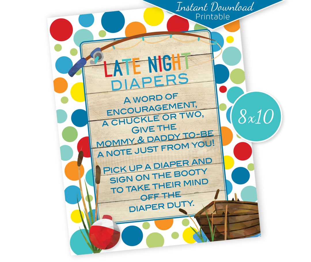 Diaper Duty Printable 8x10 Sign for Baby Shower Fishing Theme Navy Red ...