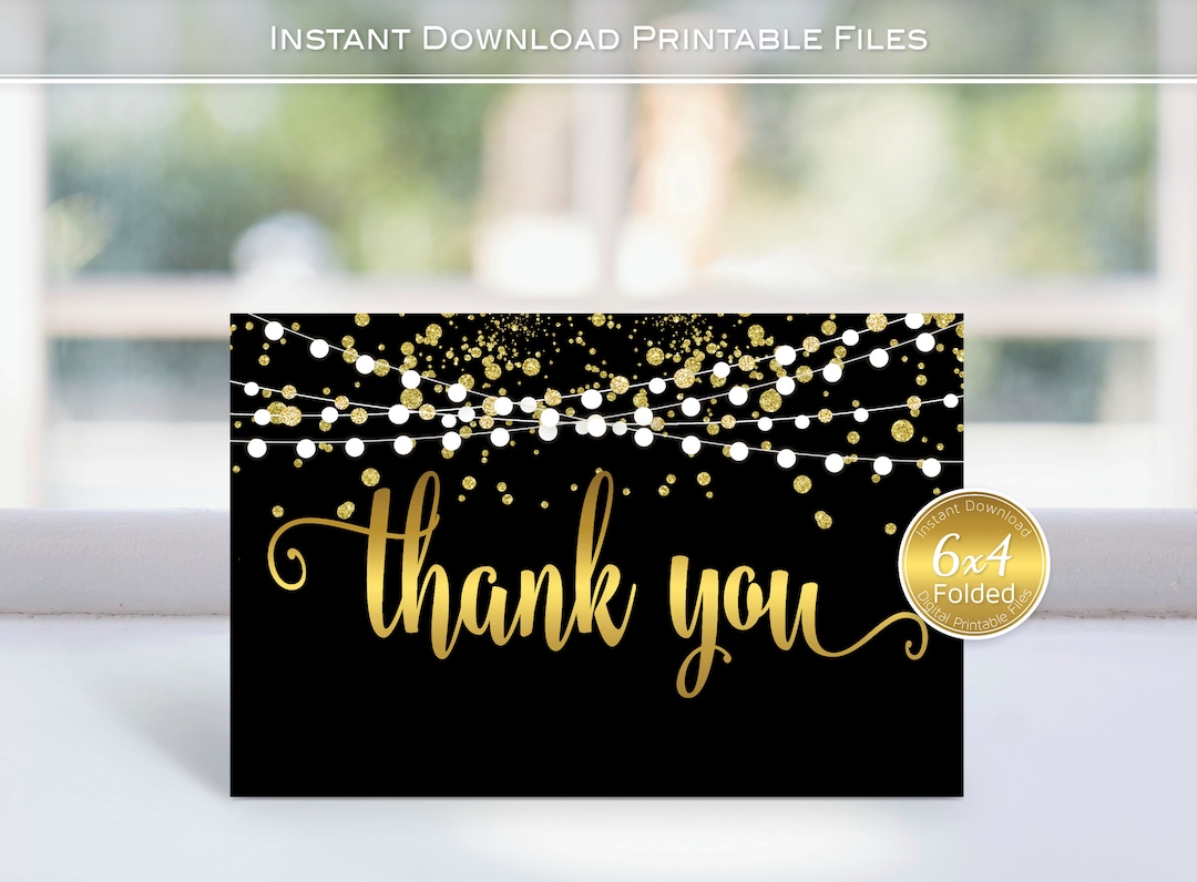Thank You Note Cards | Printable | Folding 4x6 | Black and Gold ...