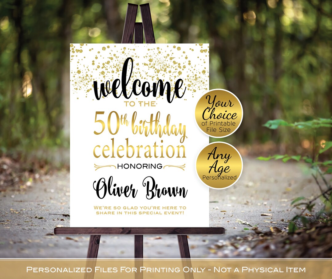 Birthday Celebration Party Welcome Sign Printable Faux Gold - Etsy