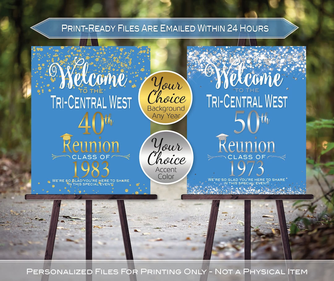 Class Reunion Personalized Welcome Sign Printable Gold or Silver ...