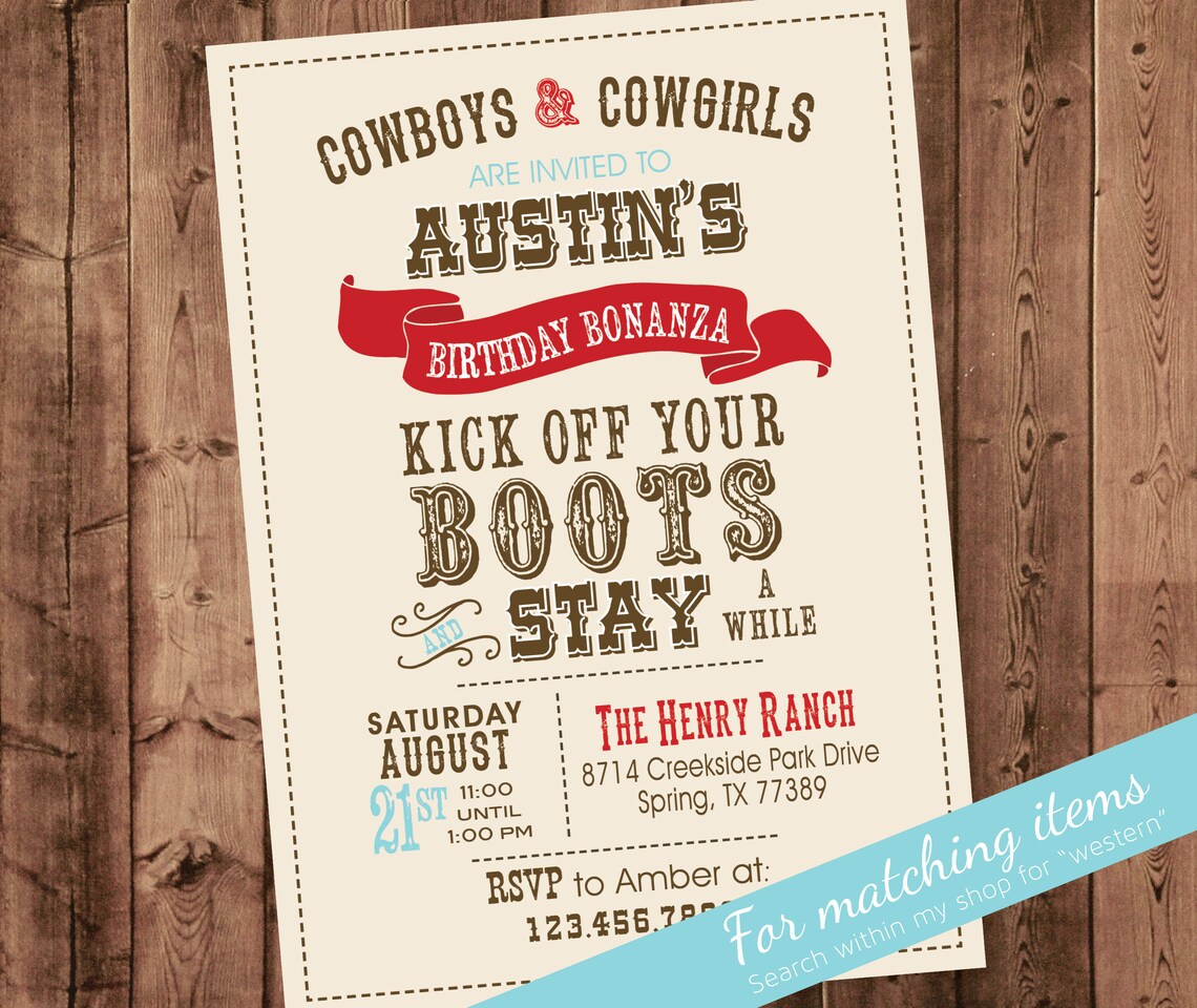 Vintage Western Cowboy Birthday Bonanza Invitation Printable - Etsy