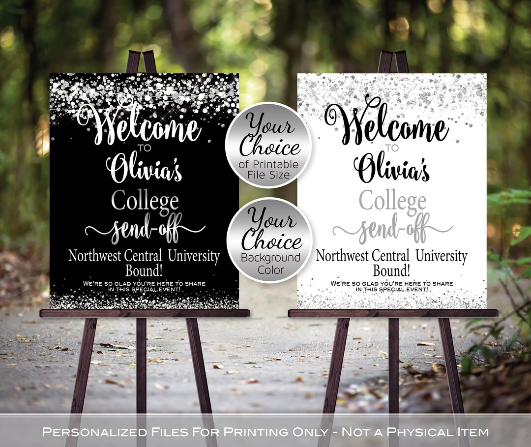 College Send off Party Personalized Welcome Sign Printable | Silver ...