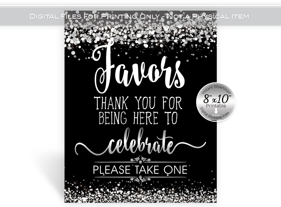 Party Favors 8x10 Table Sign | Printable | Faux Silver Confetti and ...