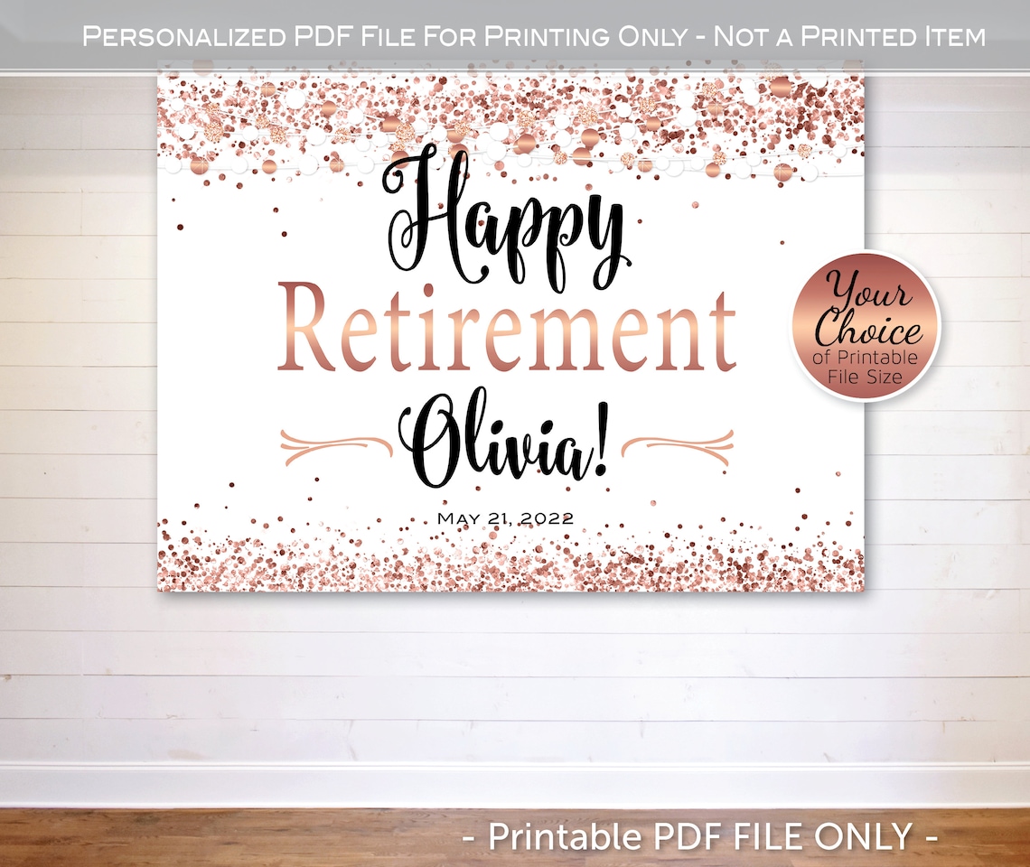 Happy Retirement Backdrop Banner Printable Rose Gold - Etsy