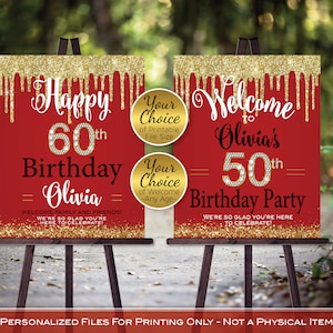 Gold Drips and Diamonds Birthday Welcome Sign Printables - Etsy