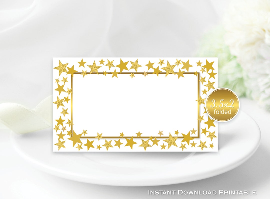 Table Name Place Cards 3.5x2 Folding | Twinkle Gold Stars | Non ...