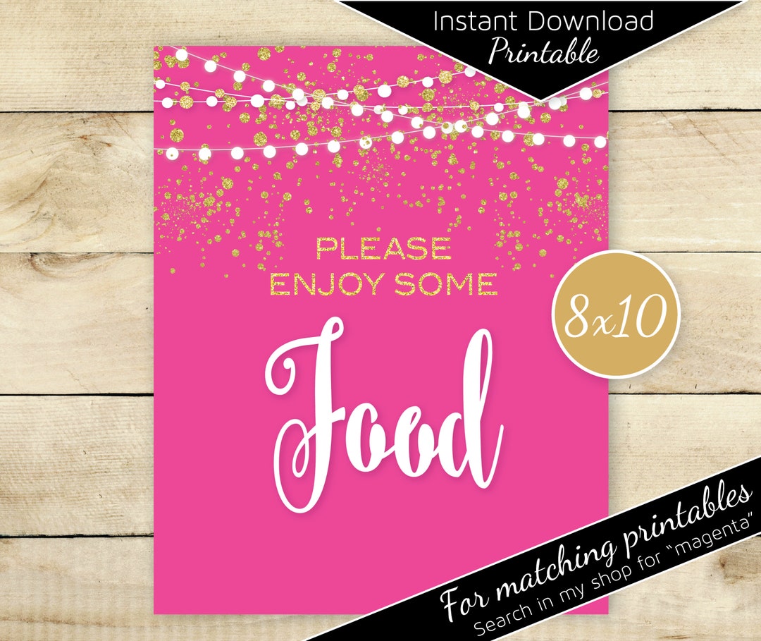 Food Table Sign 8x10 Printable Magenta Hot Pink Faux Gold Confetti ...
