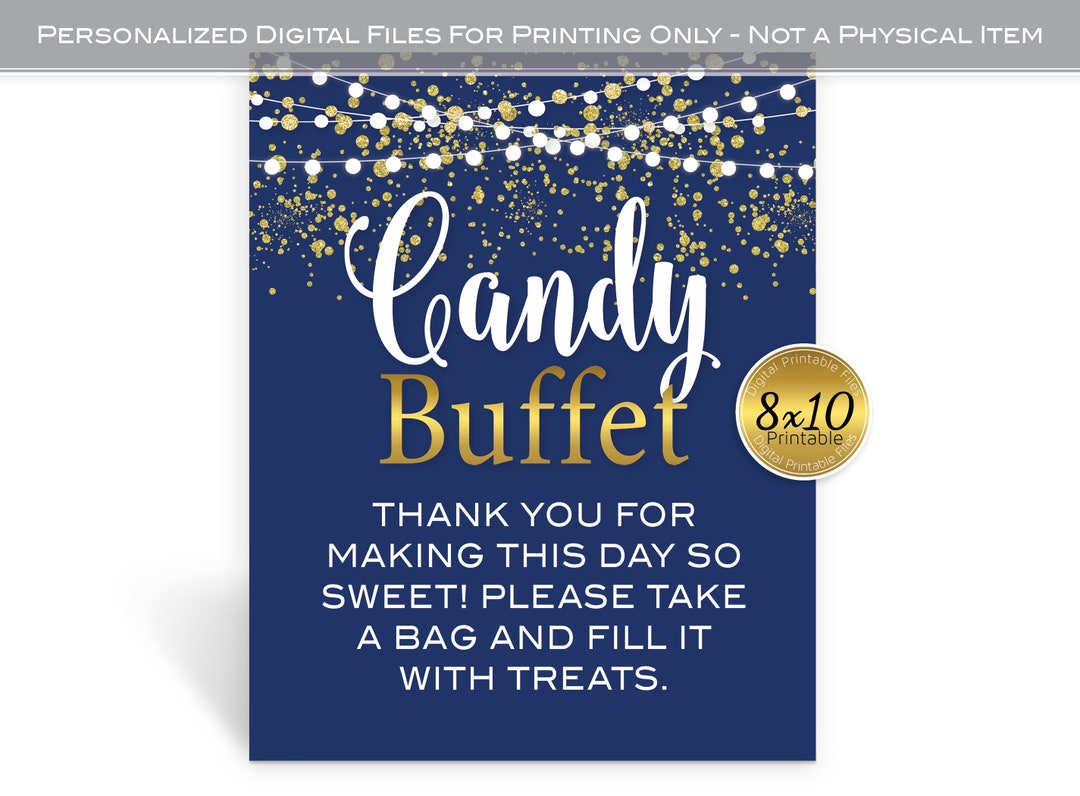 Candy Buffet Table Sign | 8x10 | Navy Blue | Gold Confetti | Garland ...