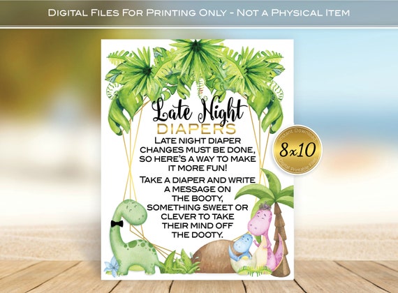 Diaper Duty Printable 8x10 Sign for Baby Shower Dinosaur | Etsy