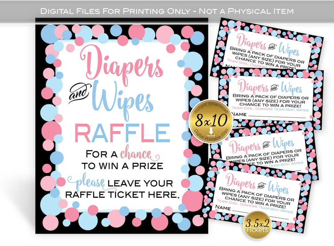 Diapers and Wipes Raffle 8x10 Sign and 3.5x2 Tickets | Gender Reveal ...
