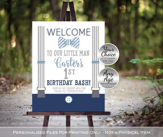 Little Man Birthday Welcome Sign Poster Printable Gray Slate | Etsy