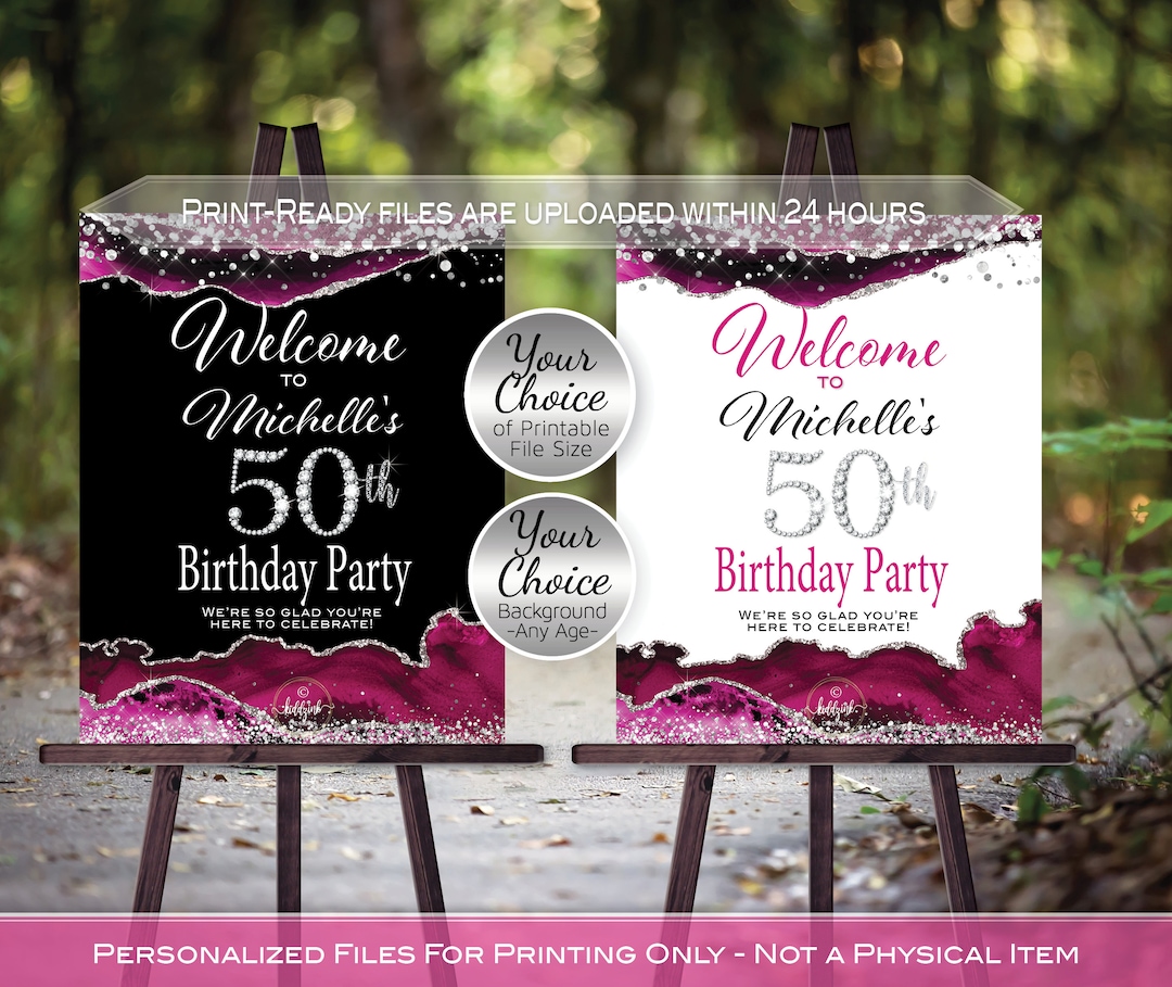 Birthday Welcome Sign Printables | Hot Pink and Silver Agate | Confetti ...