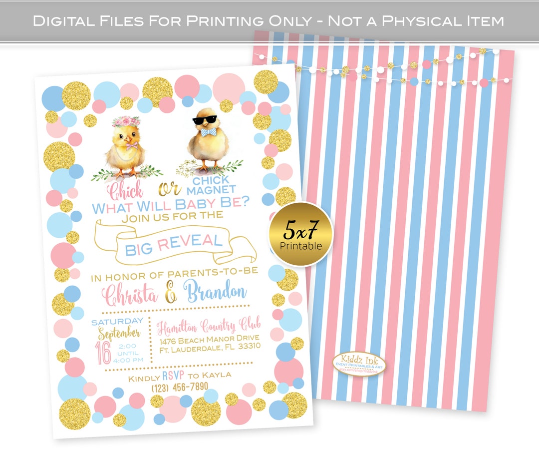Chick or Chick Magnet Gender Reveal Personalized 5x7 Invitation | Pink ...