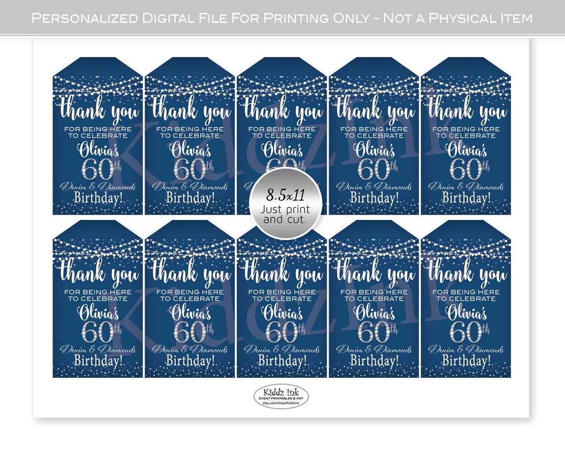 Thank You Favor Tags for Denim and Diamonds Birthday | Personalized ...