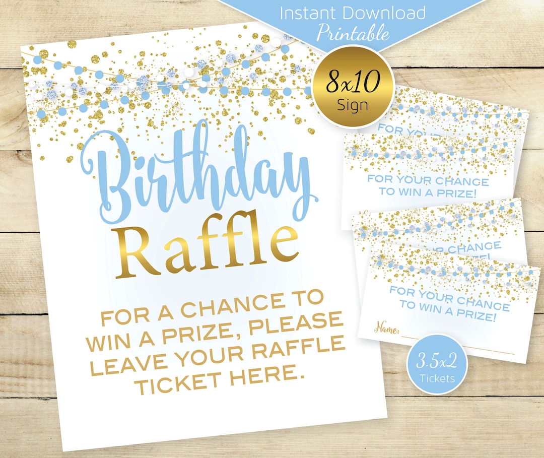 Birthday Raffle 8x10 Table Sign and Tickets for Prize | Baby Blue and ...