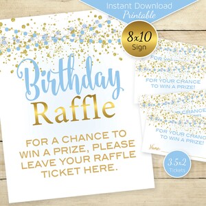 Birthday Raffle 8x10 Table Sign and Tickets for Prize | Baby Blue and ...