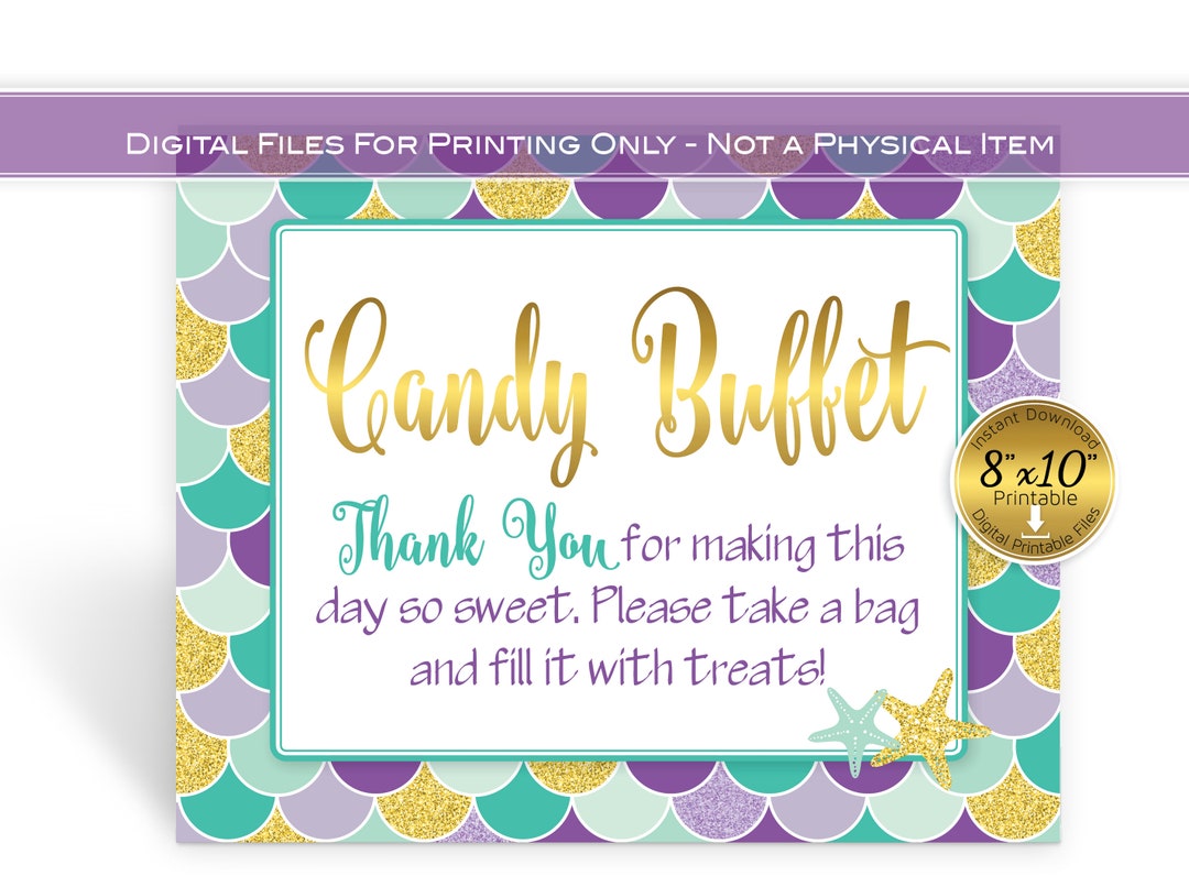 Mermaid Candy Buffet Sign: Purple, Teal & Gold Party Decor (digital ...