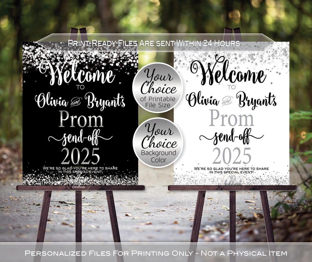 Prom Send-off Party Personalized Welcome Sign Printable | Silver ...