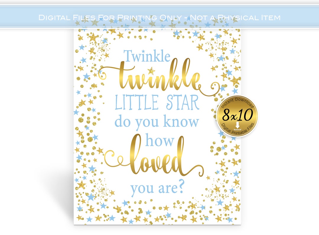 Twinkle Star Baby Shower Sign: Blue & Gold Nursery Decor (digital ...