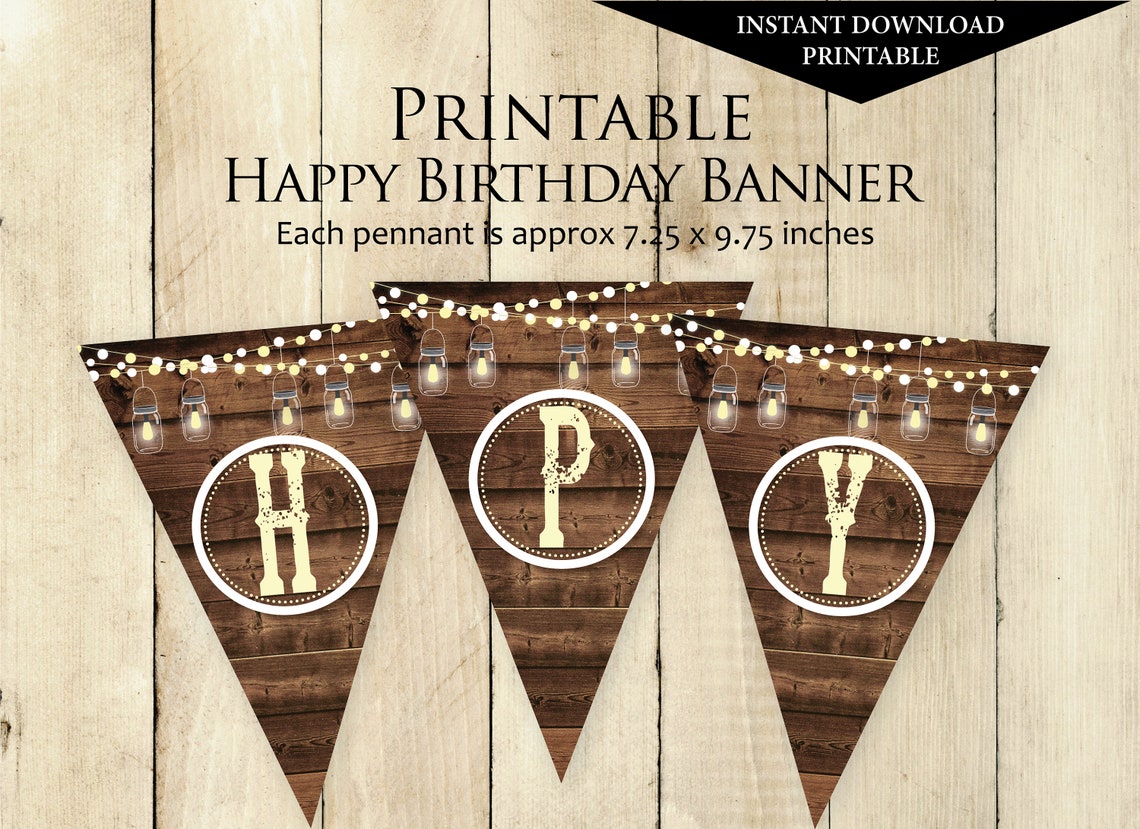 Happy Birthday Pennant Banner Faux Rustic Wood Birthday - Etsy