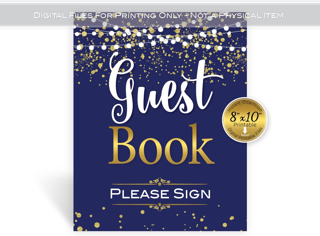 Guest Book Table Sign 8x10 Printable | Faux Gold Confetti and Garland ...