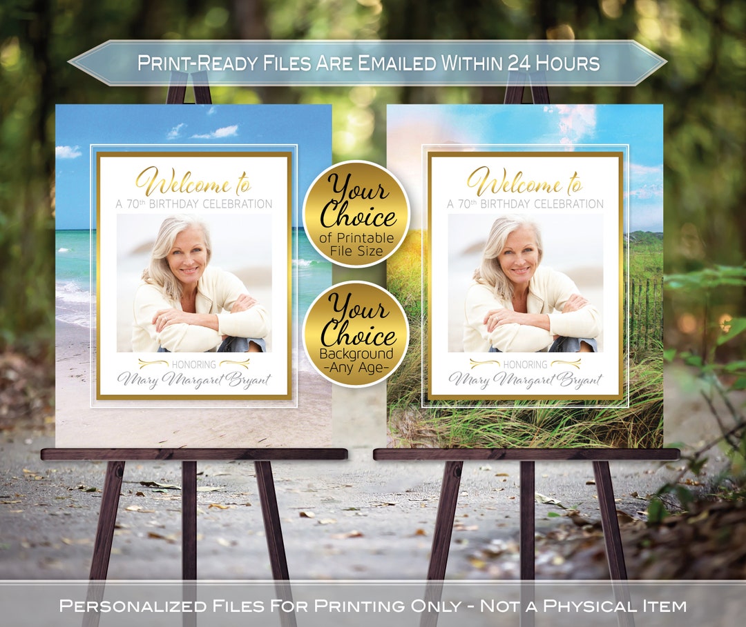 Beach Birthday Welcome Sign Printable With Photo | Grassy Dunes Sunrise ...