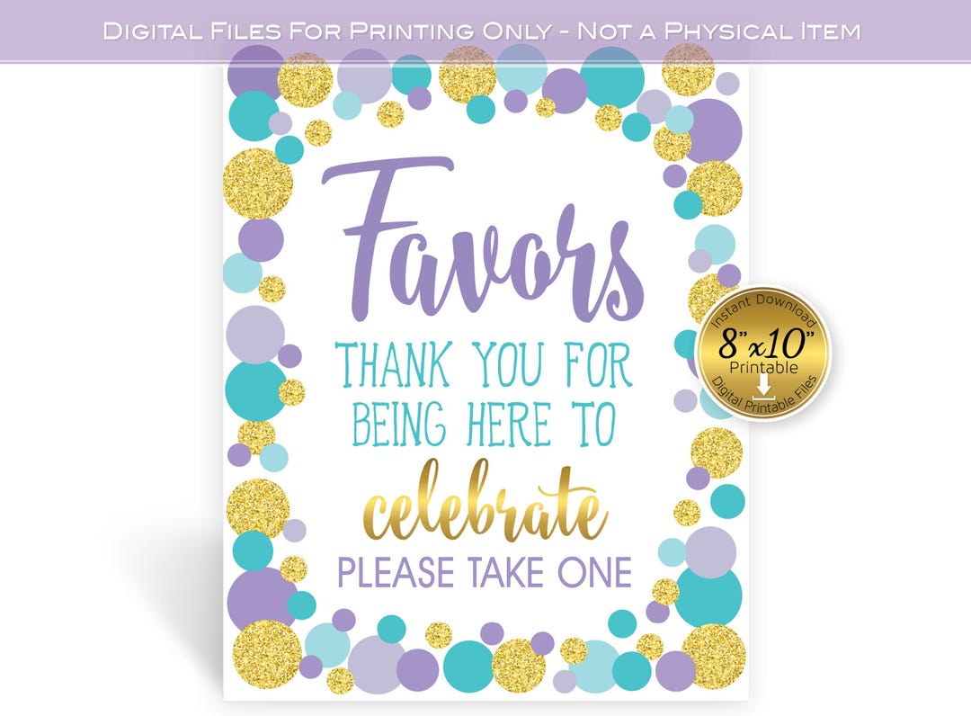 Party Favors Sign Printable: Purple, Teal, Gold (digital Download) - Etsy