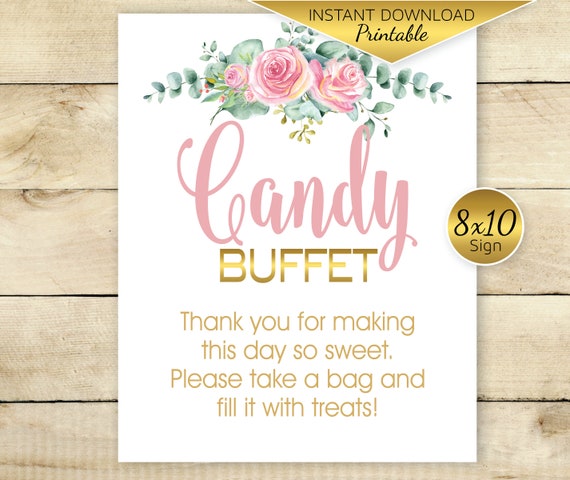 Candy Buffet 8x10 Table Sign Pink Blush Gold Eucalyptus - Etsy