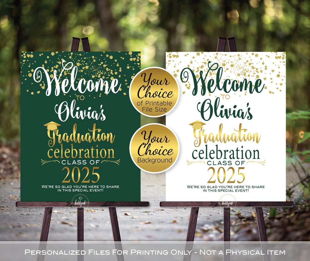 Graduation Celebration Party Personalized Welcome Sign Printable | Gold ...
